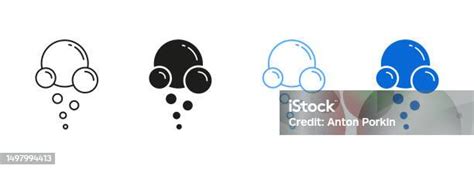 비누 맑은 소다 기호 컬렉션입니다 탄산 음료 물방울 검정색과 파란색 픽토그램 발포성 샴페인 구체 거품 수족관 드롭 라인과 실루엣 아이콘 세트 격리된 벡터 그림 검은색에 대한