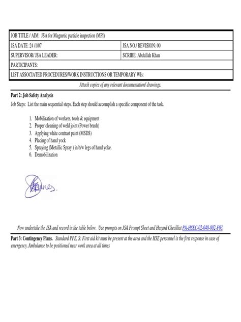 M022 Jsa For Magnetic Penetration Test Pdf Personal Protective