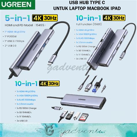 Jual Ugreen Adapter Hub 7IN1 Usb Type C To Hdmi 4K Usb 3 0 Sd Card Pd 100W Untuk Komputer Pc