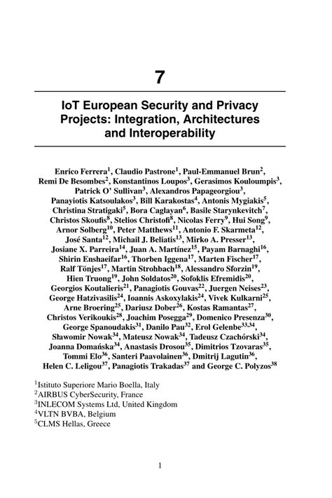 Pdf Iot European Security And Privacy Projects Integration Architectures And Interoperability