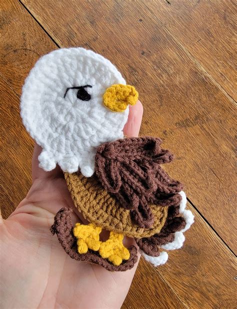 Hand Crochet Applique Of Bald Eagle For Blanket Home Decor And