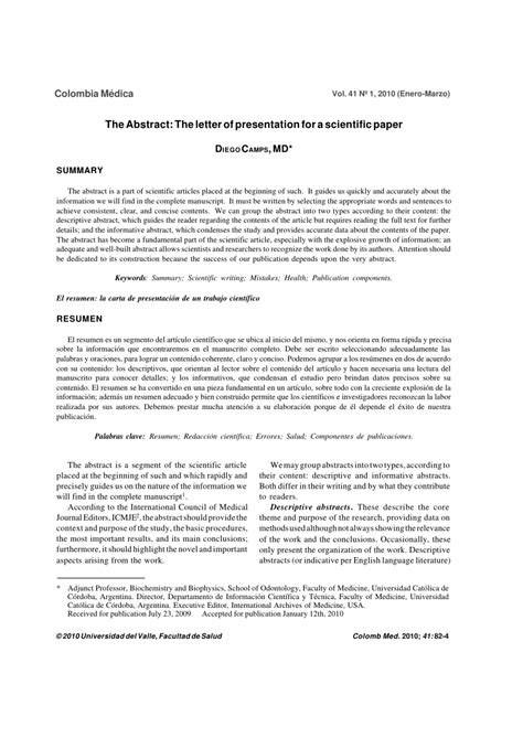 Pdf The Abstract The Letter Of Presentation For A Scientific Paper