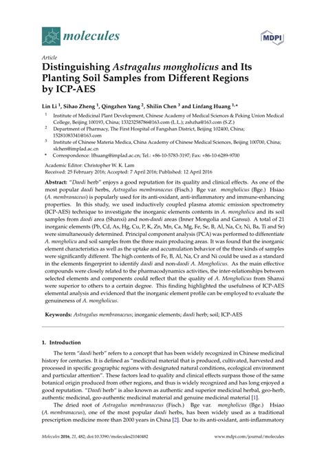 Pdf Distinguishing Astragalus Mongholicus And Its Planting Soil