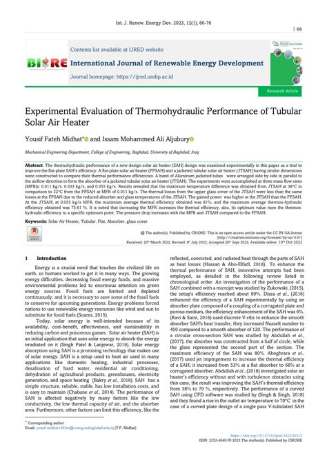 Pdf Experimental Evaluation Of Thermohydraulic Performance Of Tubular Solar Air Heater