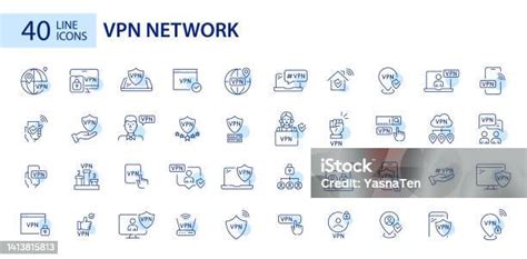 40 Vpn 보안 네트워크 및 사용자 데이터 보호 아이콘 픽셀 완벽하고 편집 가능한 스트로크 라인 아트 Vpn에 대한 스톡 벡터