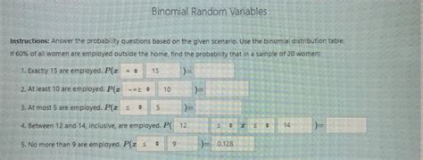Solved Binomial Random Variables Instructions Answer The