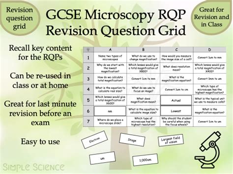 Microscopy Required Practical Revision Question Grid Gcse Biology Teaching Resources