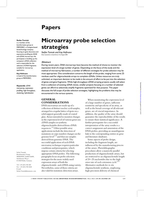 Pdf Microarray Probe Selection Strategies Brief Bioinform 2329 340