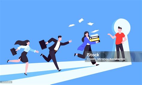 열쇠 구멍과 야심 찬 남자로 경력 잠재력을 발휘하여 기회 개념을 잠금 해제하십시오 개념에 대한 스톡 벡터 아트 및 기타 이미지 개념 게이트 경영자 Istock