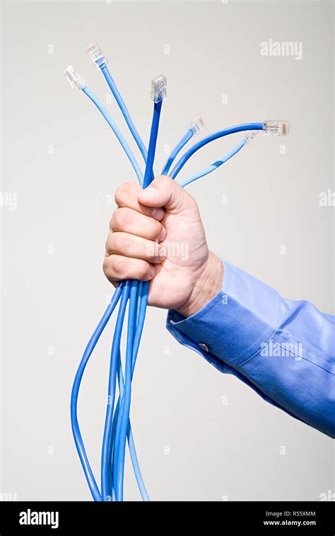 Man Holding Network Cables Stock Photo Alamy