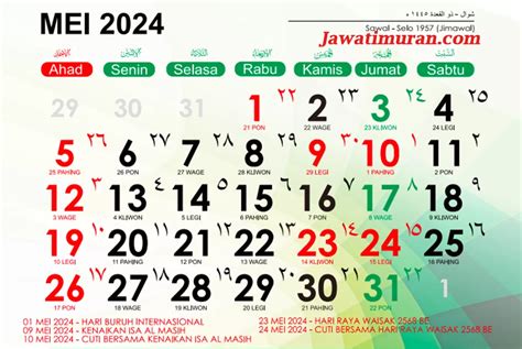 Kalender Jawa Bulan Mei Lengkap Dengan Weton Untuk Menghitung Hari