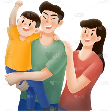 卡通风人物插画 三口之家