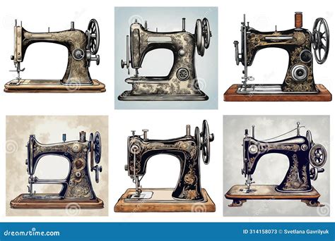 Set Of Six Vintage Shabby Chic Background With An Antique Sewing