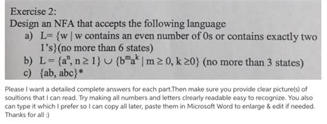 Solved Design An NFA That Accepts The Following Language L Chegg
