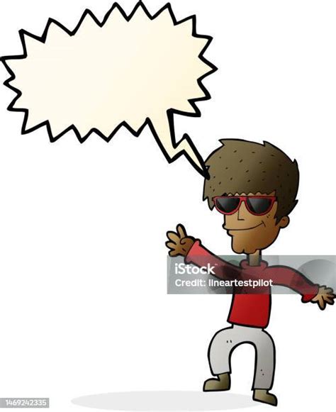 말풍선이 있는 손 흔드는 서늘함 Guy 말풍선을 개성 개념에 대한 스톡 벡터 아트 및 기타 이미지 개성 개념 그라데이션