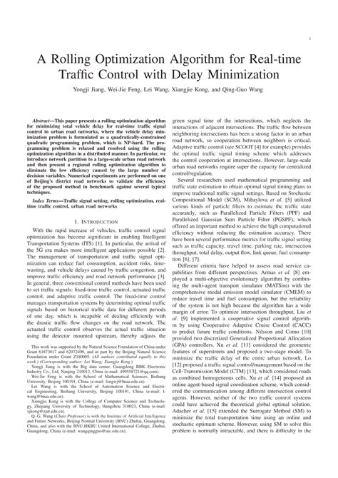 Pdf A Rolling Optimization Algorithm For Real Time Traffic Control With Delay Minimization