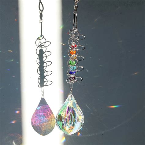 더블 나선형 테일 윈드 스피너 걸이식 선캐처 프리즘 레인보우 차크라 크리스탈 비드 체인 마 티몬