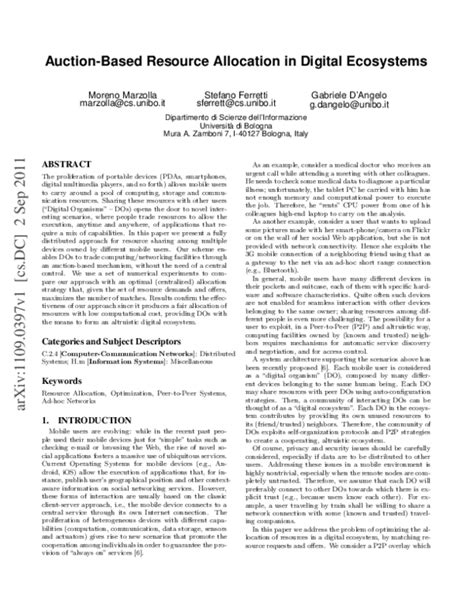Pdf Auction Based Resource Allocation In Digital Ecosystems