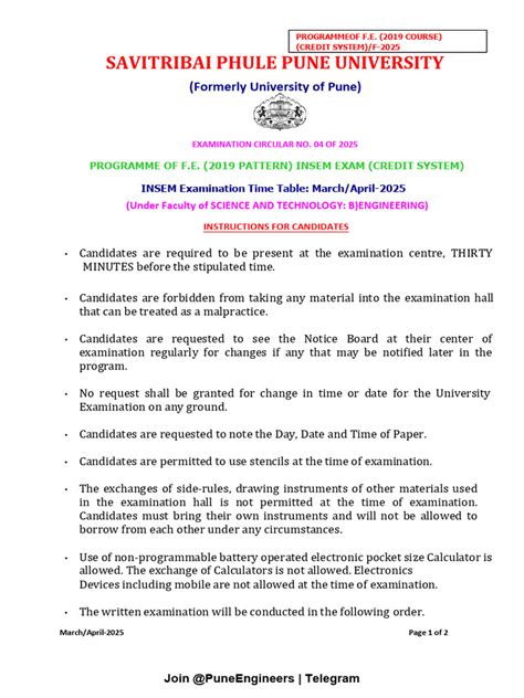 time table of insem f e 2019 patt pdf engineering