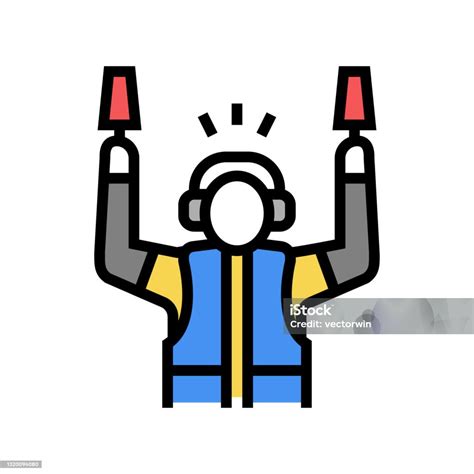 공항 직원 직접 비행기 활주로 색상 아이콘 벡터 일러스트레이션 공항에 대한 스톡 벡터 아트 및 기타 이미지 공항 교사 교육 관련 직업 교습 Istock