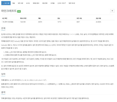 Algorithm 백준 18111번 마인크래프트 Java Algorithm 백준 18111번 마인크래프트 Java