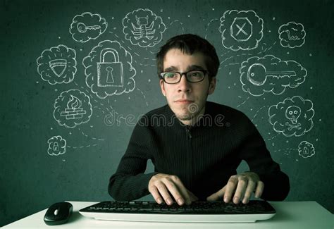 Young Nerd Hacker With Virus And Hacking Thoughts Stock Image Image