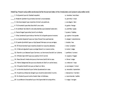 Present Subjunctive Sentences Matching By Kunal Patel Tpt