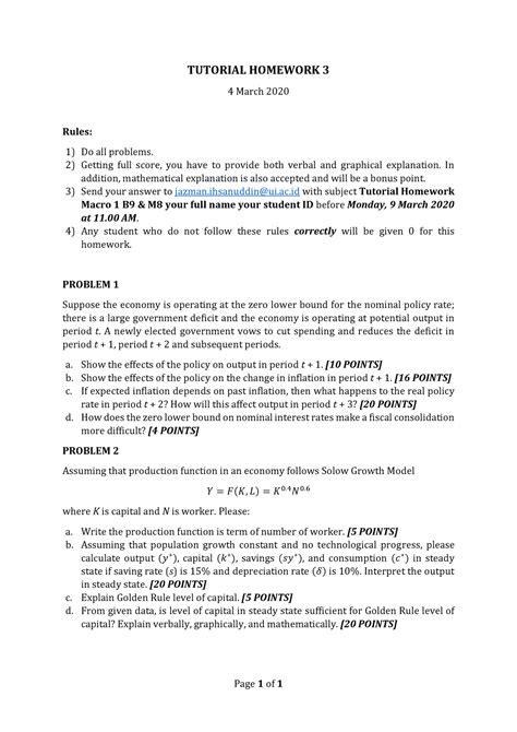 202003 04 Tutorial Homework 3 Chapter 3 Week 4 Page 1 Of 1 Tutorial