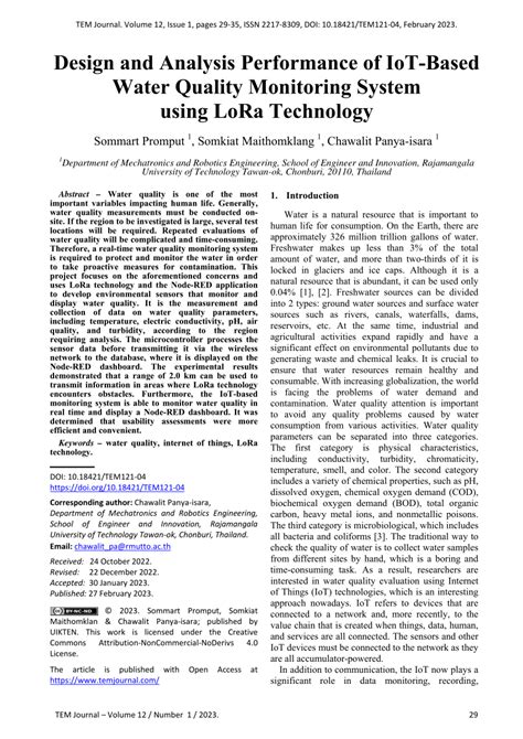 Pdf Design And Analysis Performance Of Iot Based Water Quality Monitoring System Using Lora