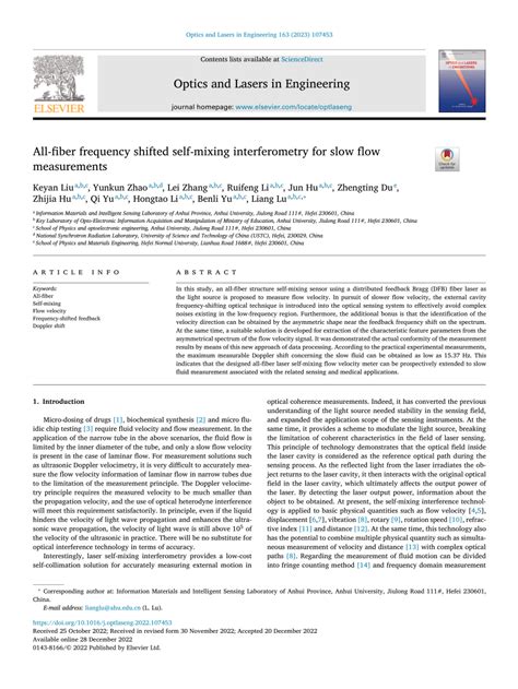 Pdf All Fiber Frequency Shifted Self Mixing Interferometry For Slow Flow Measurements
