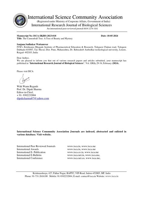 Sanjana Wattamwar On Linkedin My First Review Article Successfully Published In International