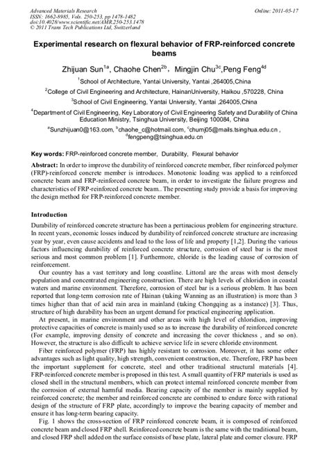 Experimental Research On Flexural Behavior Of Frp Reinforced Concrete Beams Scientific Net