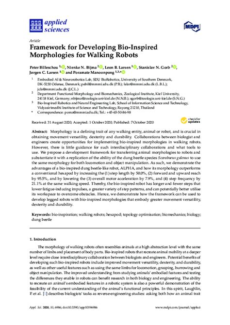 pdf framework for developing bio inspired morphologies for walking robots