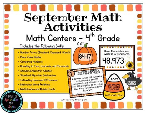 Septemberfall 4th Grade Math Centers By A Dash Of Sprinkles And Sass