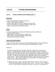 CSC Lab Docx CSC PYTHON PROGRAMMING LAB OBJECT ORIENTD PROGRAMING PART OBJECTIVES