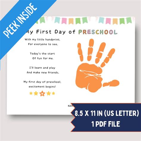 First Day Of Preschool Handprint Poem First Day Of School Prek