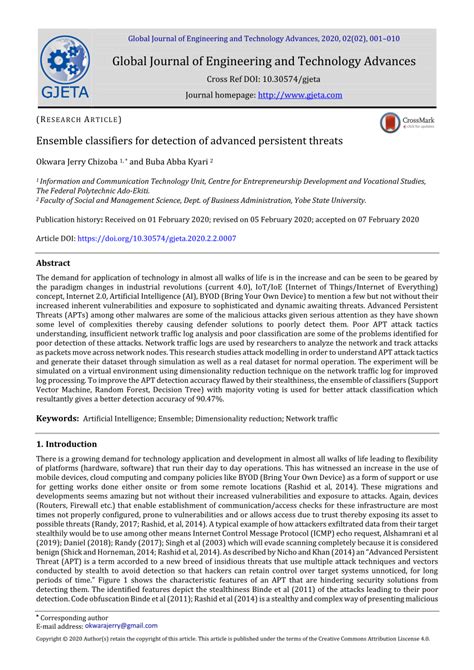 Pdf Ensemble Classifiers For Detection Of Advanced Persistent Threats