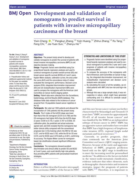 Pdf Development And Validation Of Nomograms To Predict Survival In Patients With Invasive
