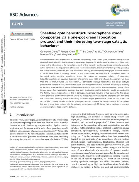 Pdf Sheetlike Gold Nanostructuresgraphene Oxide Composites Via A