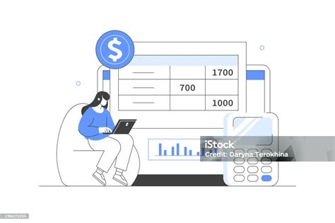 재무 보고서 관리 차트 대차 대조표 손익 계산서 및 기타 비즈니스 데이터를 분석하는 문자 평면 만화 벡터 일러스트 레이 션 아이콘 스타일리시한 추상 거래 내역서에 대한 스톡