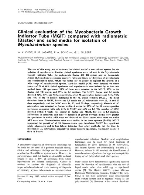 Pdf Clinical Evaluation Of The Mycobacteria Growth Indicator Tube Mgit Compared With