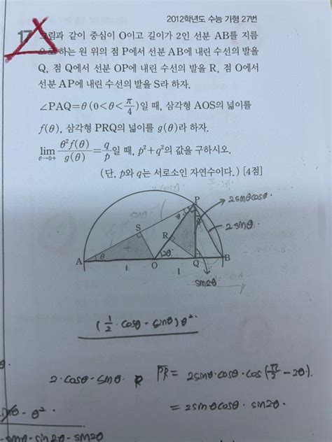 삼각함수의 도형의 극한 문제 지식in