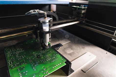Machine Working On Surface Of Pcb Printed Circuit Board Putting On Soldering Paste Soldering