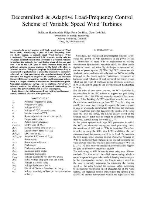 Pdf Decentralized And Adaptive Load Frequency Control Scheme Of Variable Speed Wind Turbines