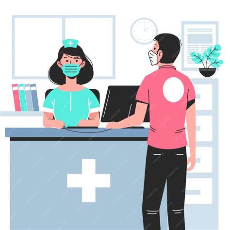 손으로 그린 병원 리셉션 현장 무료 벡터