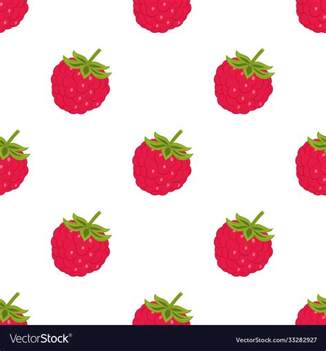 Raspberry Seamless Pattern Isolated On White Vector Image