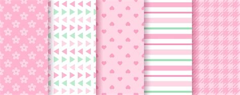 Rosa De Patrones Sin Fisuras Scrapbook Bebé Niña Texturas Vector Ilustración Vector Premium