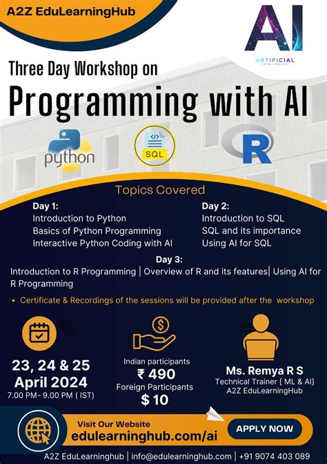 🌟 Three Day Workshop On Programming With Ai 🌟 Pythonsqlr Join Silpa Martin