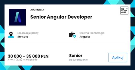 Praca Senior Angular Developer Frontend Augmenta Zdalnie No Fluff Jobs