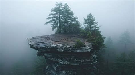 Premium Photo Rock Outcropping In Foggy Forest